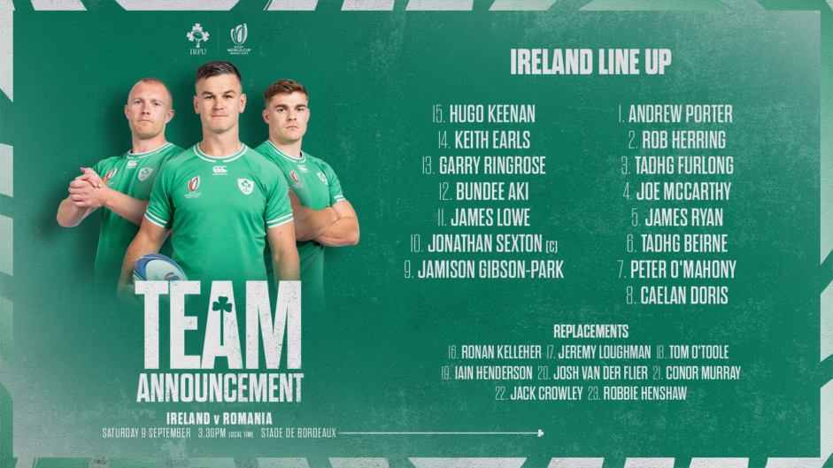 Irish Rugby | Ireland Team Named For Rugby World Cup Opener Against Romania