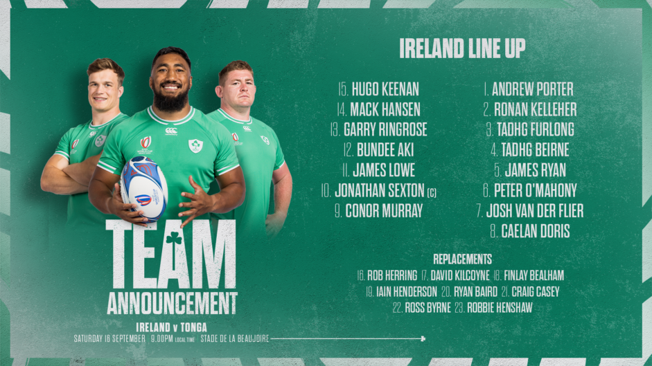 Irish Rugby | Ireland Team Named To Face Tonga In Nantes