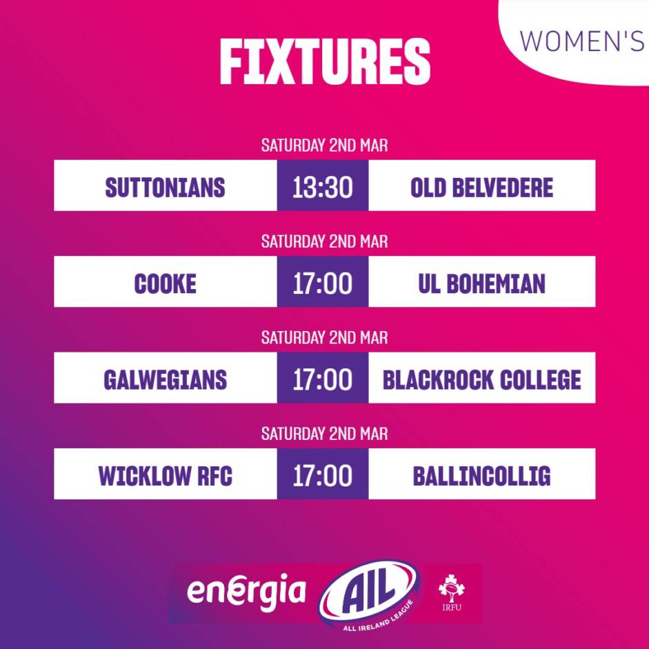 Irish Rugby | Energia AIL Fixtures This Weekend