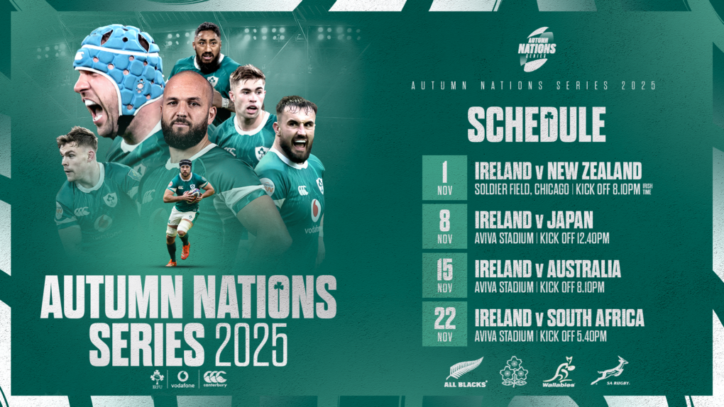 Irish Rugby | Ireland’s Fixtures For 2025 Autumn Nations Series Announced