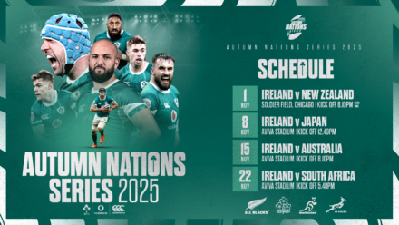 Irish Rugby | Ireland’s Fixtures For 2025 Autumn Nations Series Announced